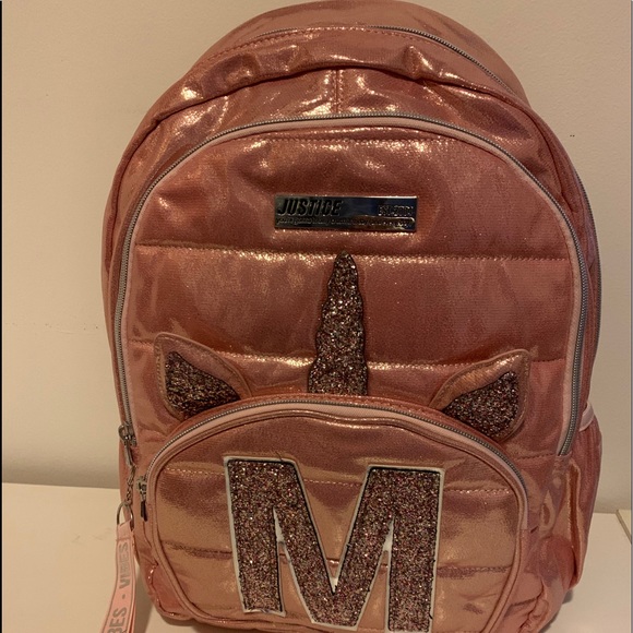 Justice | Accessories | Justice Rose Gold Unicorn Initial M Backpack ...